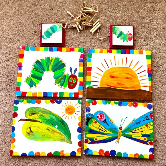 Art | Very Hungry Caterpillar Wall Art Set 4 Paintings And Art Hanging ...